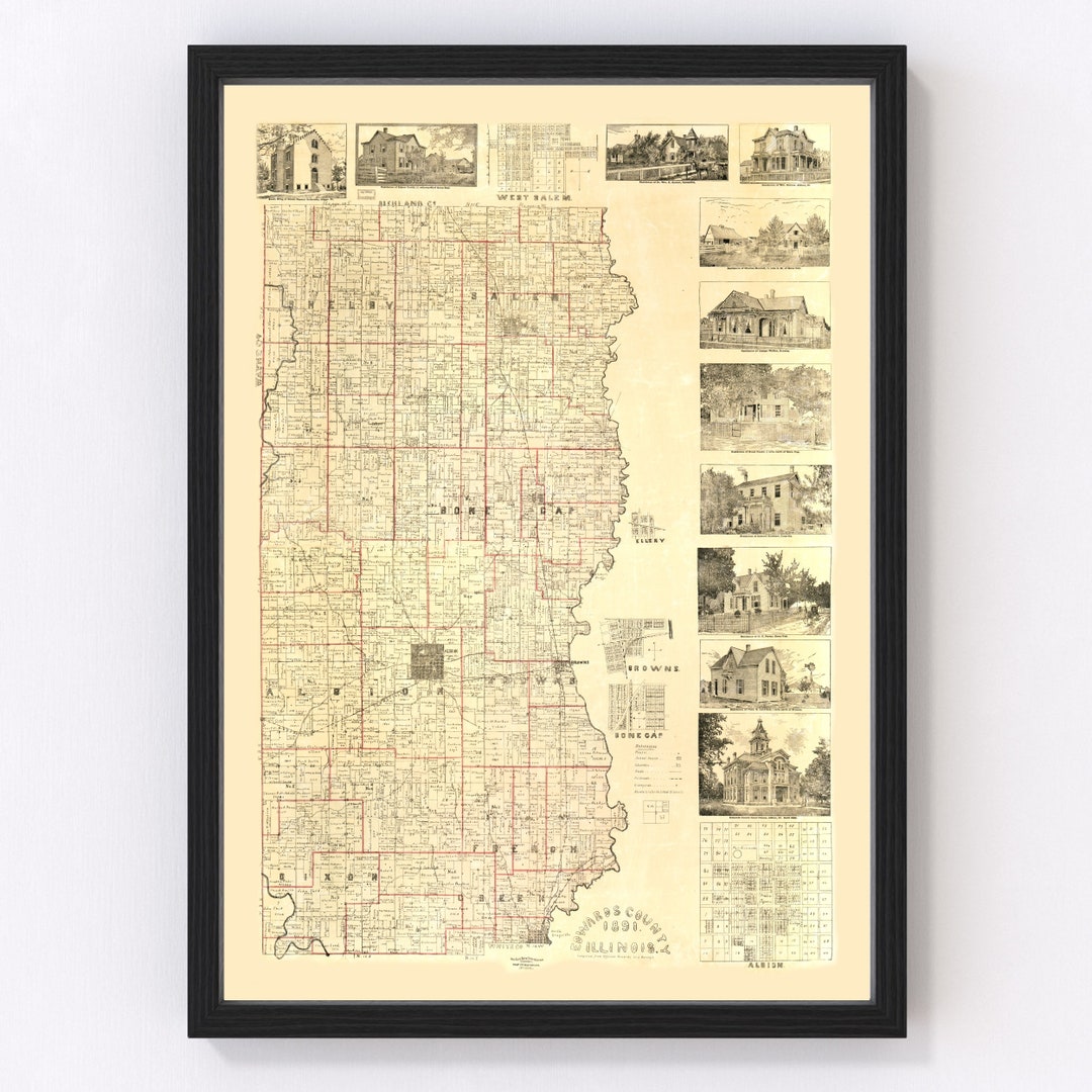 Edwards County Illinois Map 1891 Old Map of Edwards County Illinois Art ...