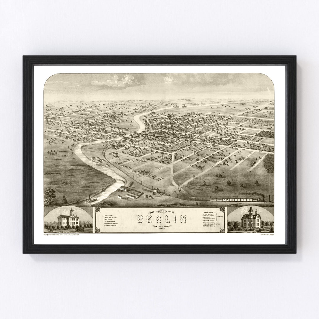 Berlin Map 1867 Old Map of Berlin Wisconsin Art Vintage Print Framed ...