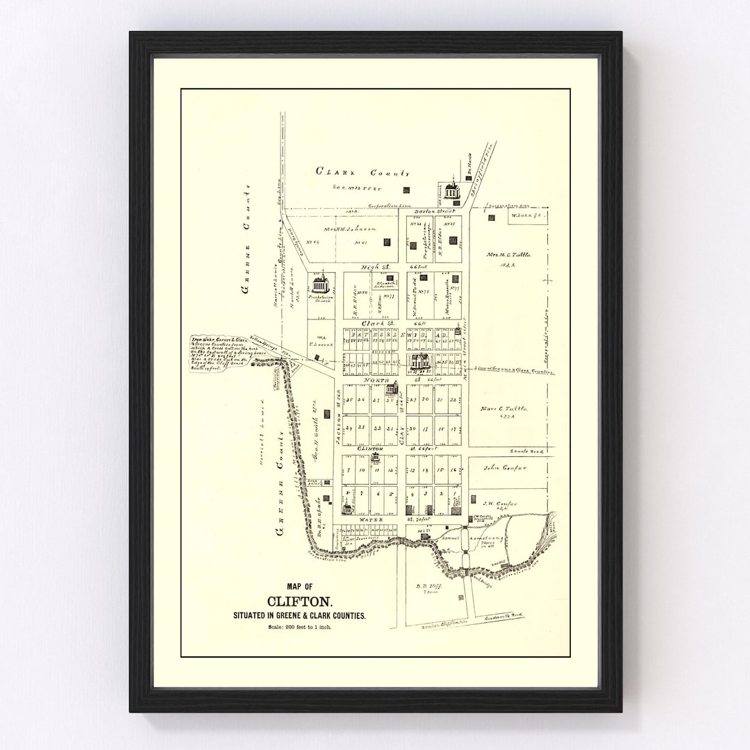Clifton Map 1896, Vintage Clifton Map, Old Clifton Ohio Art, Wall Art ...