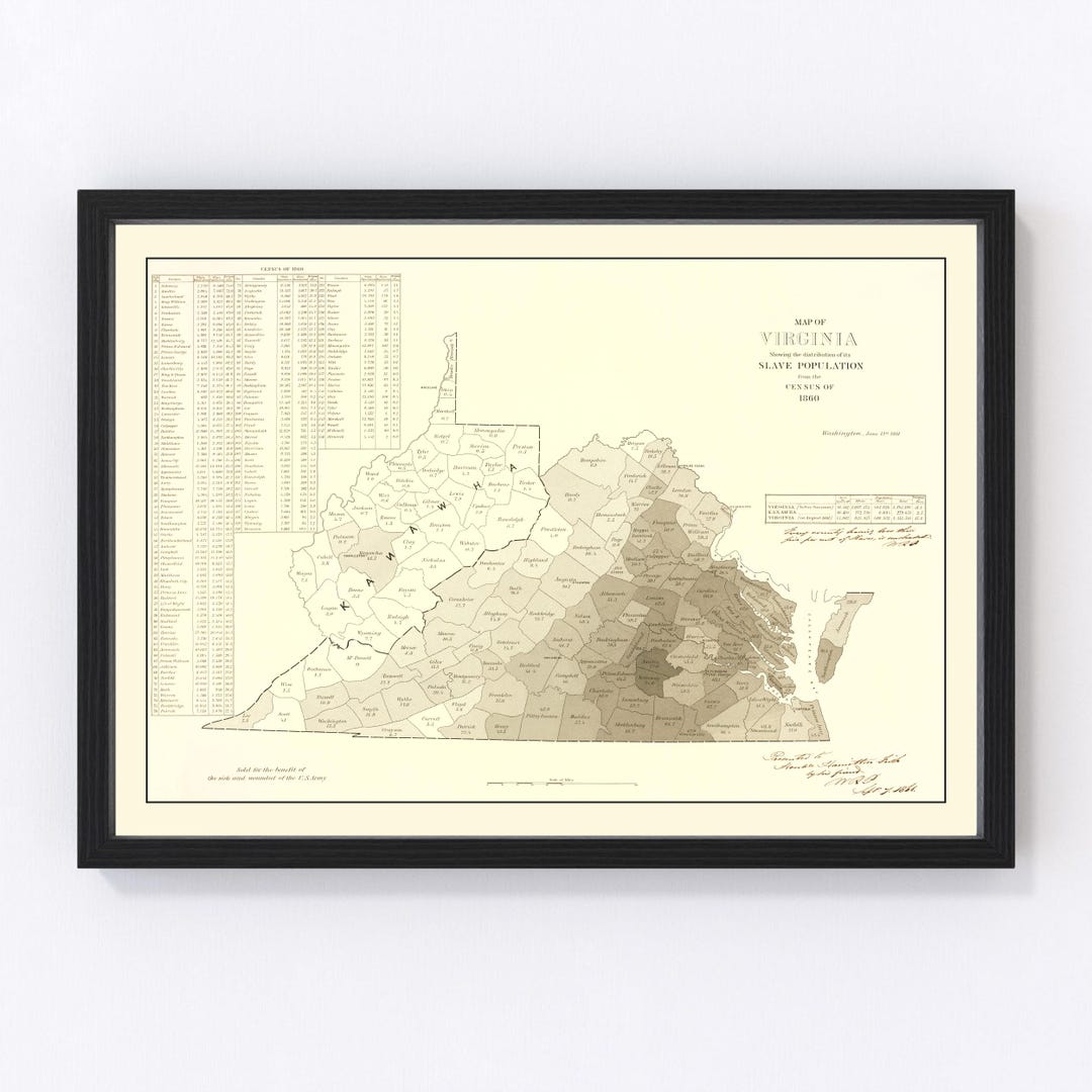 Virginia Map 1861, Vintage Virginia Map, Old Virginia Art, Wall Art ...
