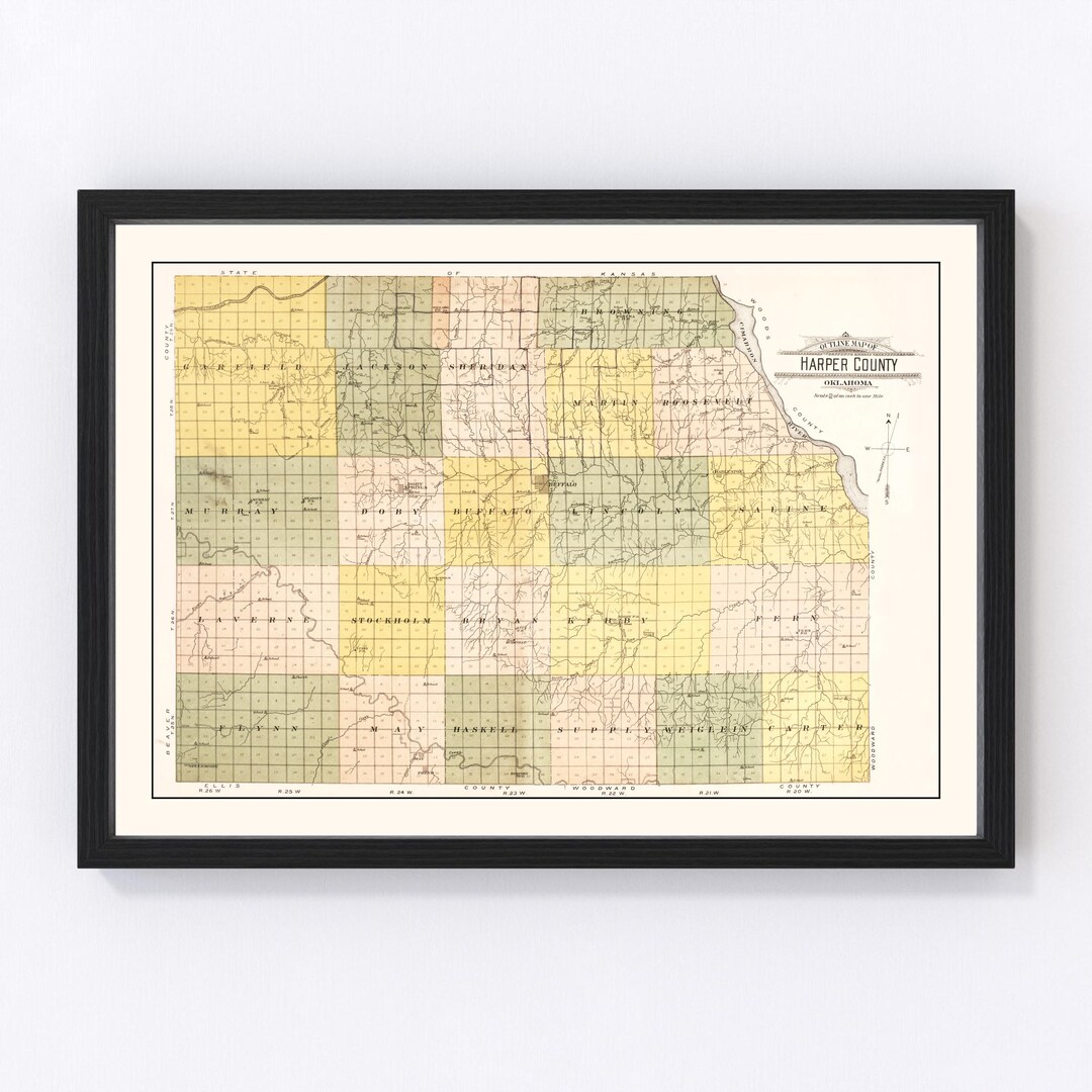 Harper County Map 1910, Vintage Harper County Map, Old Harper County ...