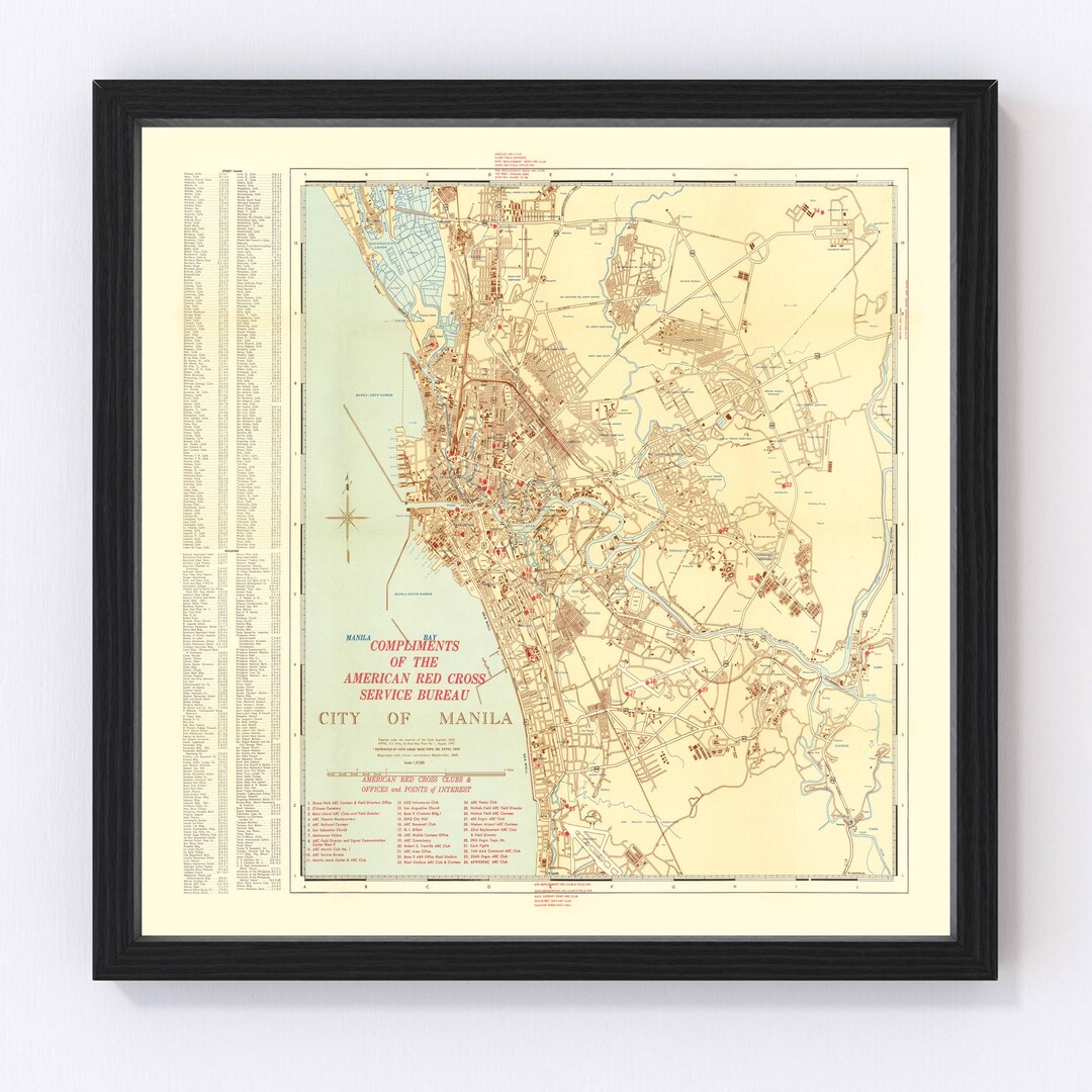 Manila Map 1945, Vintage Manila Map, Old Manila Art, Wall Art Gift for ...