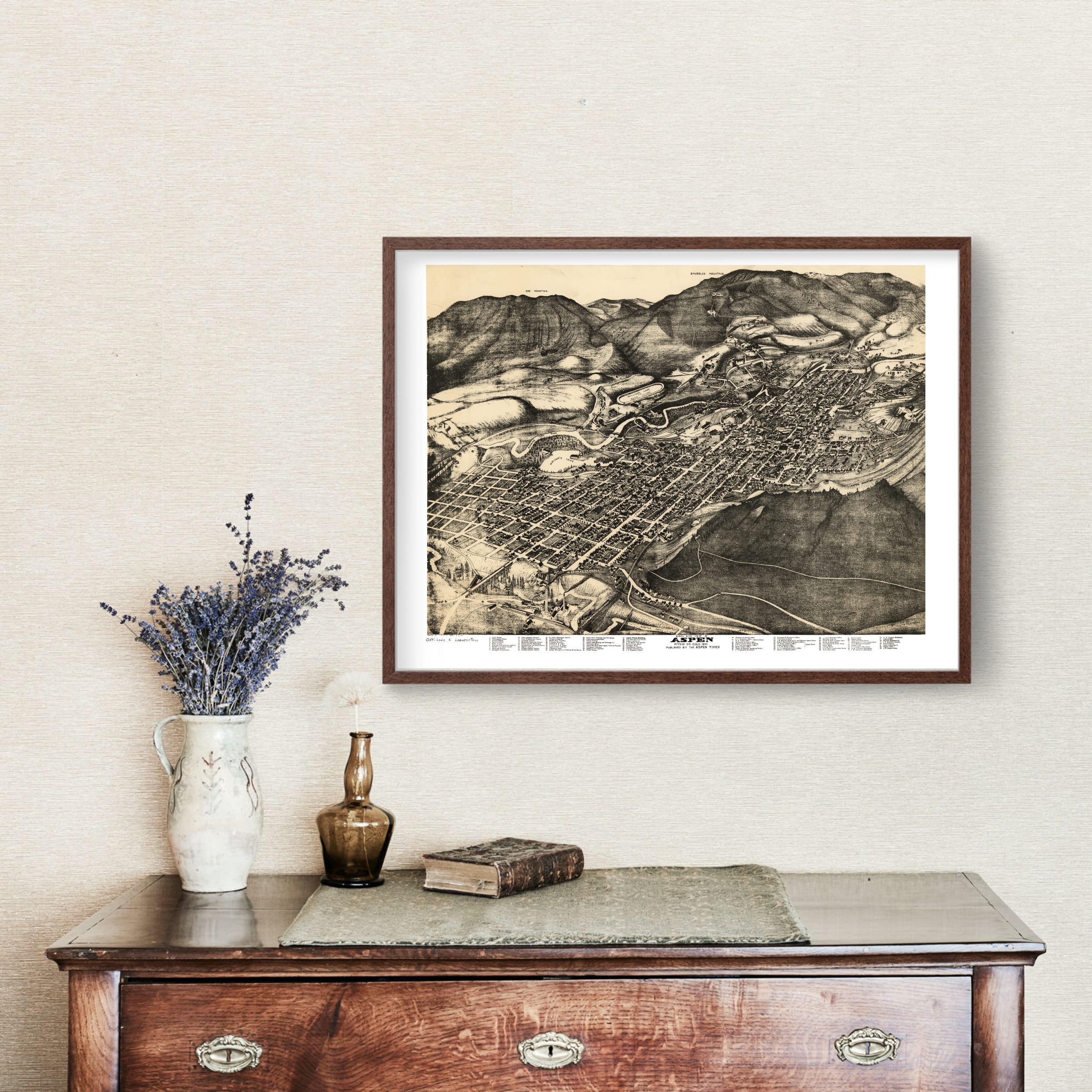 Aspen Map 1893 - Old Map of Aspen Colorado Art Vintage Print Framed ...