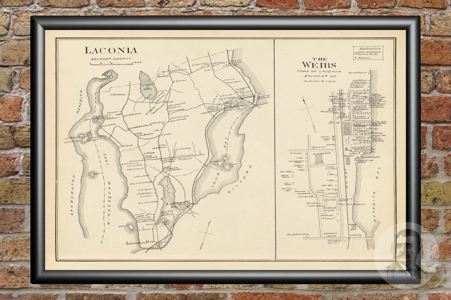 Vintage Laconia Map from 1892 Old New Hampshire Map | Etsy