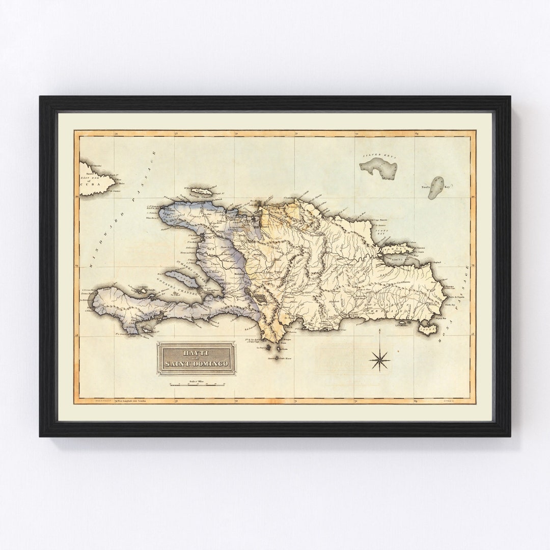 Haiti Map 1823 - Old Map of Haiti Dominican Republic Art Vintage Print ...