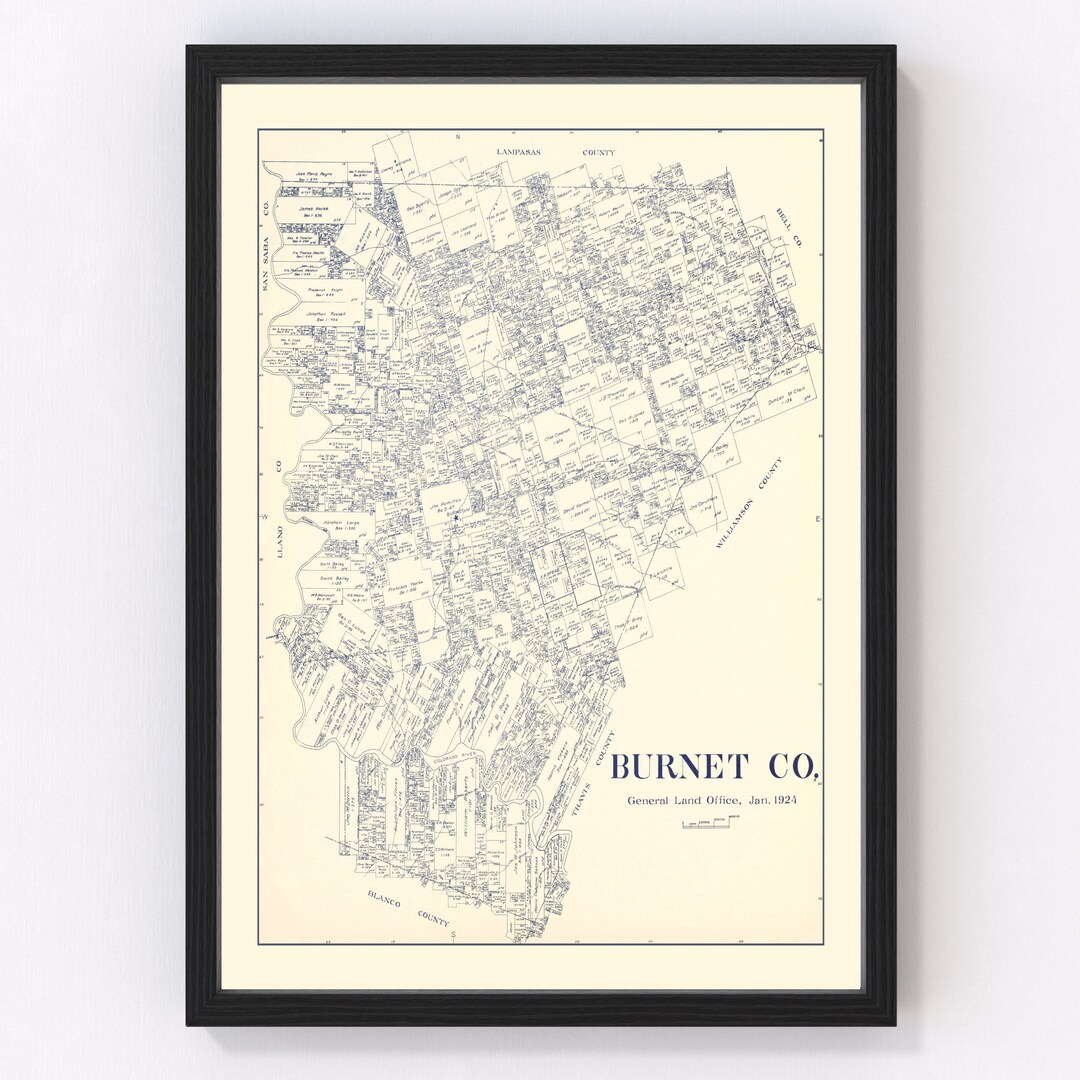 Burnet County Map 1924, Vintage Burnet County Map, Old Burnet County ...