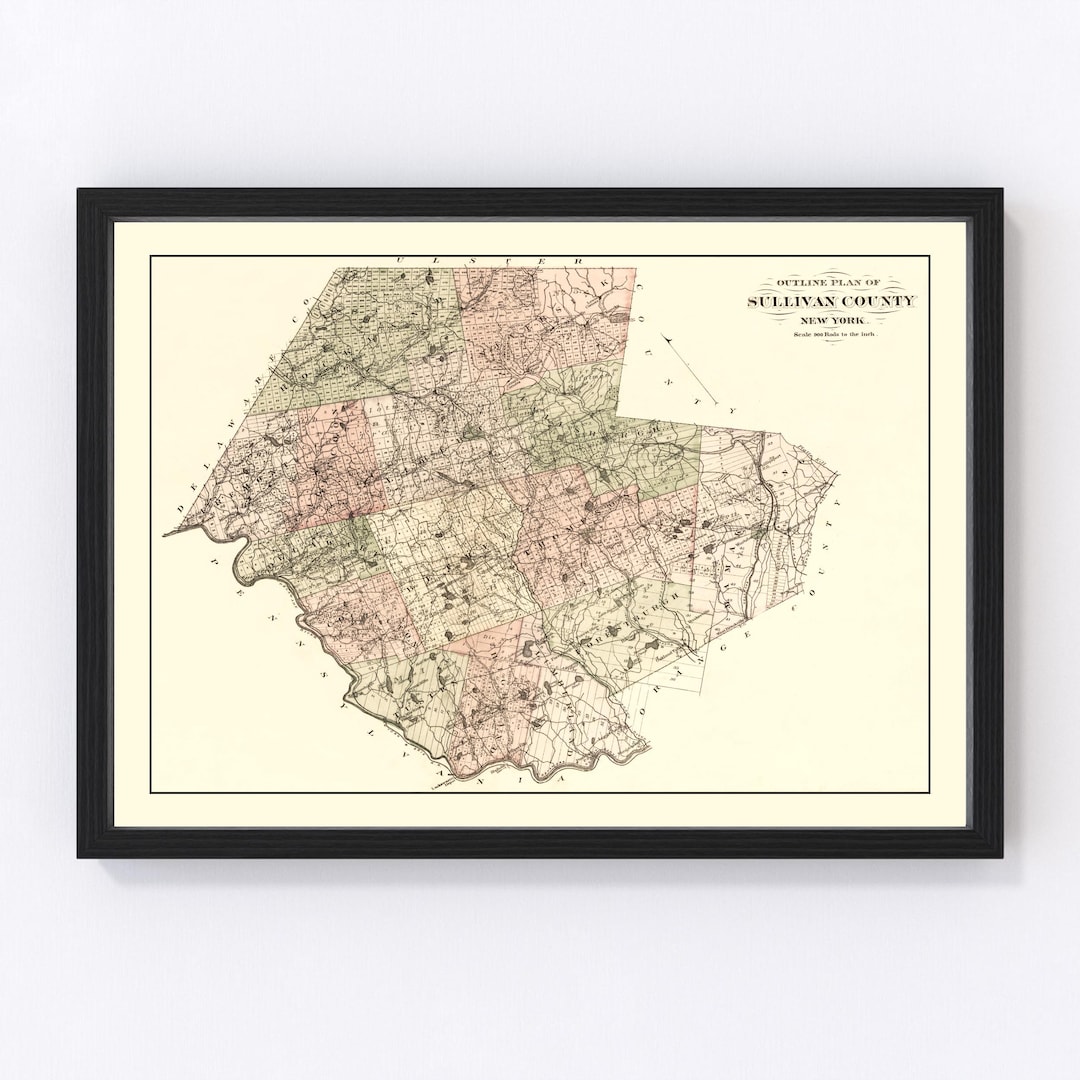 Sullivan County Map 1875, Vintage Sullivan County Map, Old Sullivan ...
