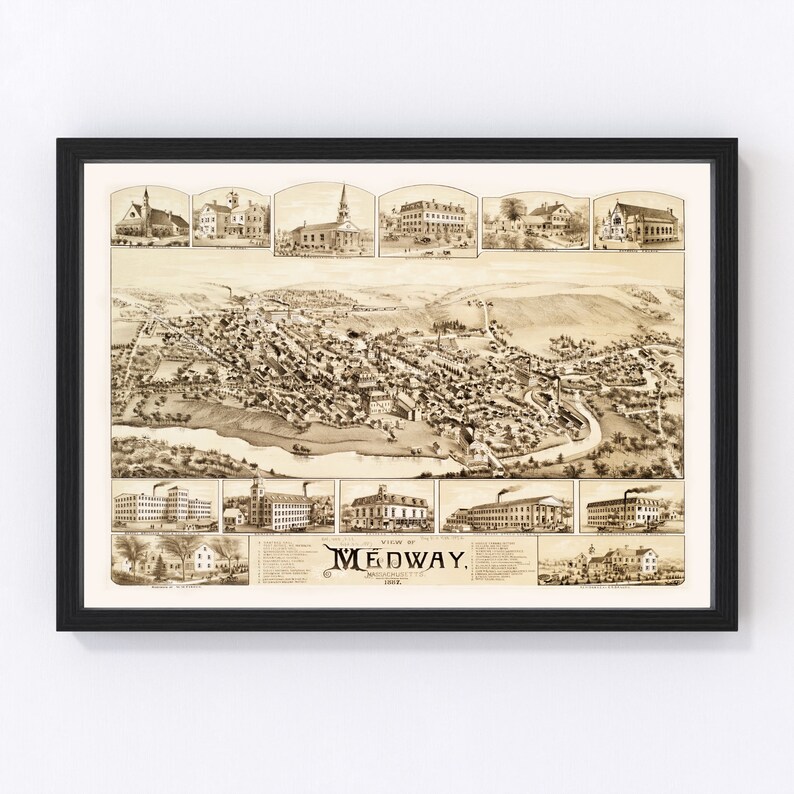 Medway Map 1887, Vintage Medway Map, Old Medway Massachusetts Art, Wall ...
