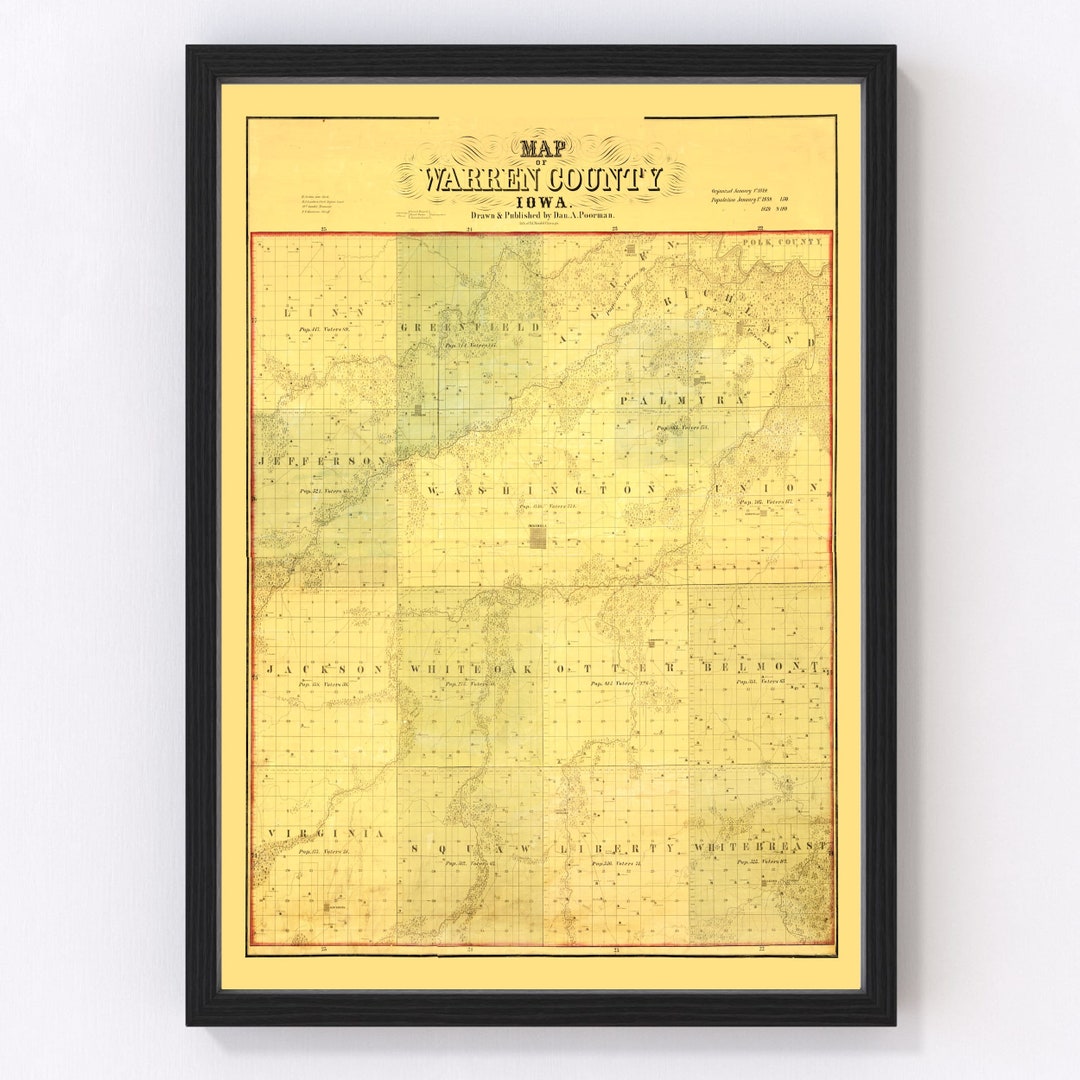 Warren County Map 1859, Vintage Warren County Map, Old Warren County ...