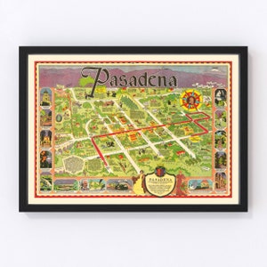 Pasadena Map 1933 - Old Map of Pasadena California Art Vintage Print ...
