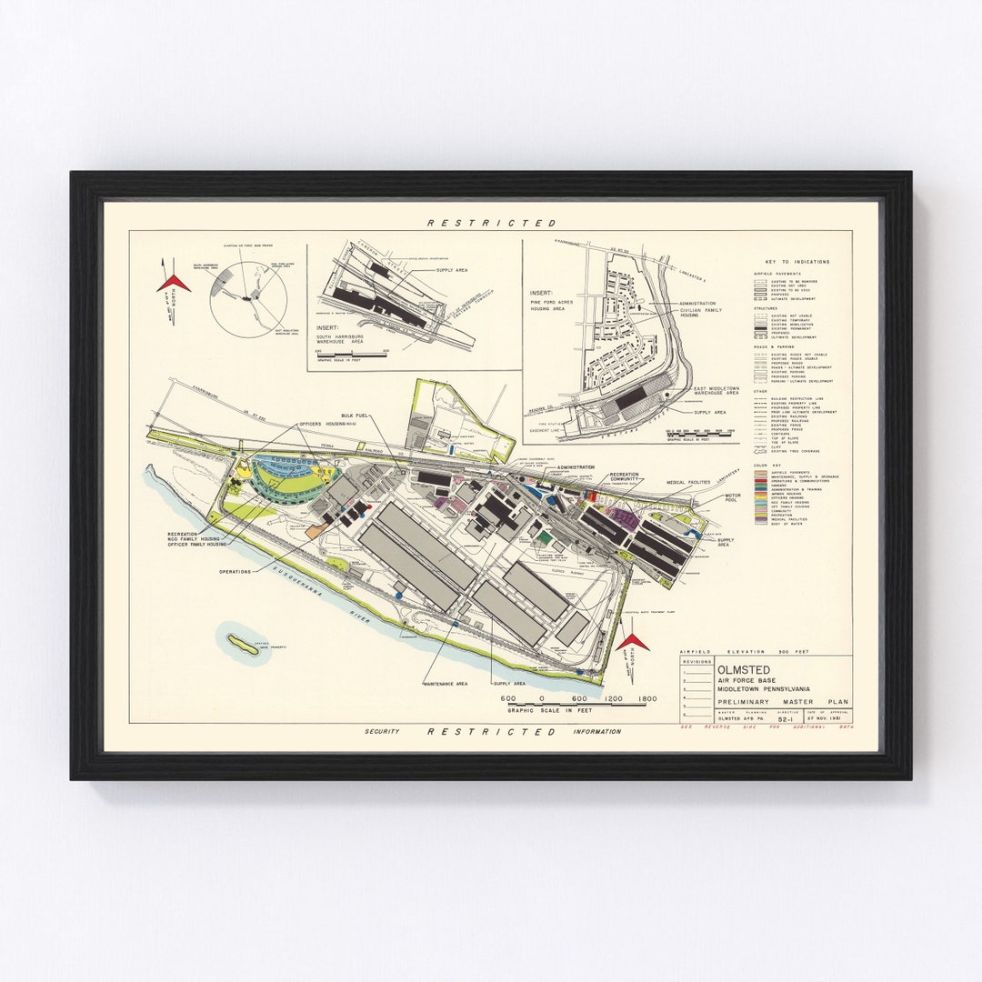 Olmsted Air Force Base Vicinity Map 1951, Vintage Olmsted Air Force ...