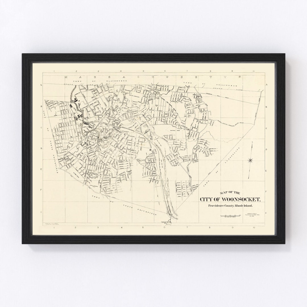 Woonsocket Map 1929, Vintage Woonsocket Map, Old Woonsocket Rhode ...