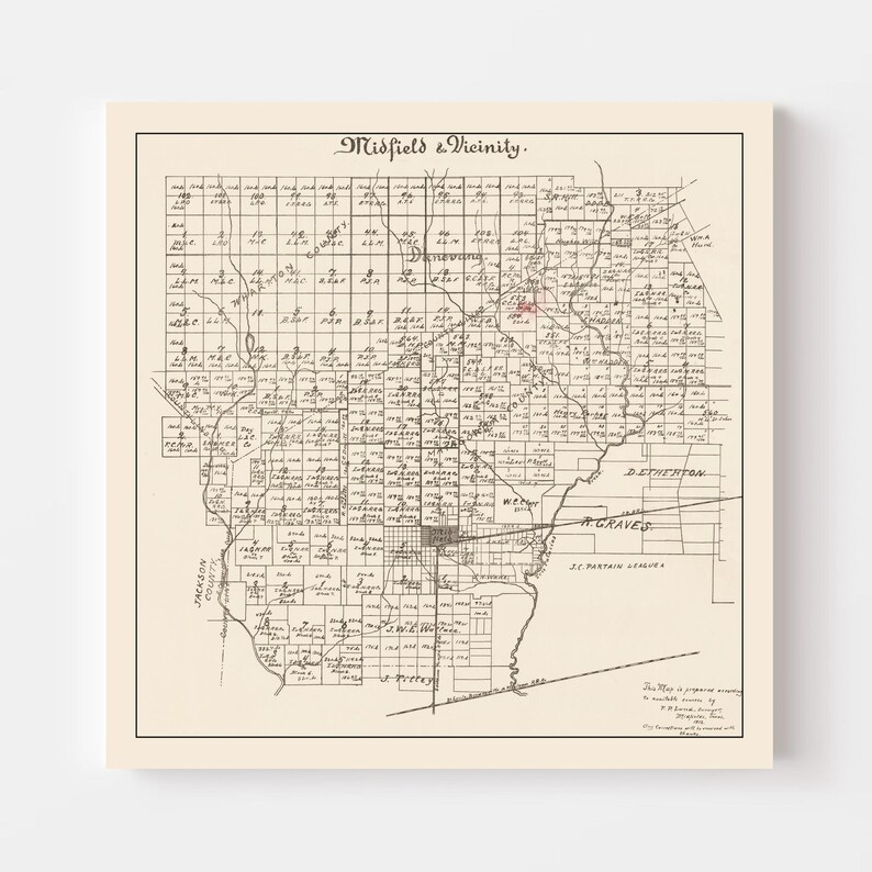 Midfield Map 1912, Vintage Midfield Map, Old Midfield Texas Art, Wall ...
