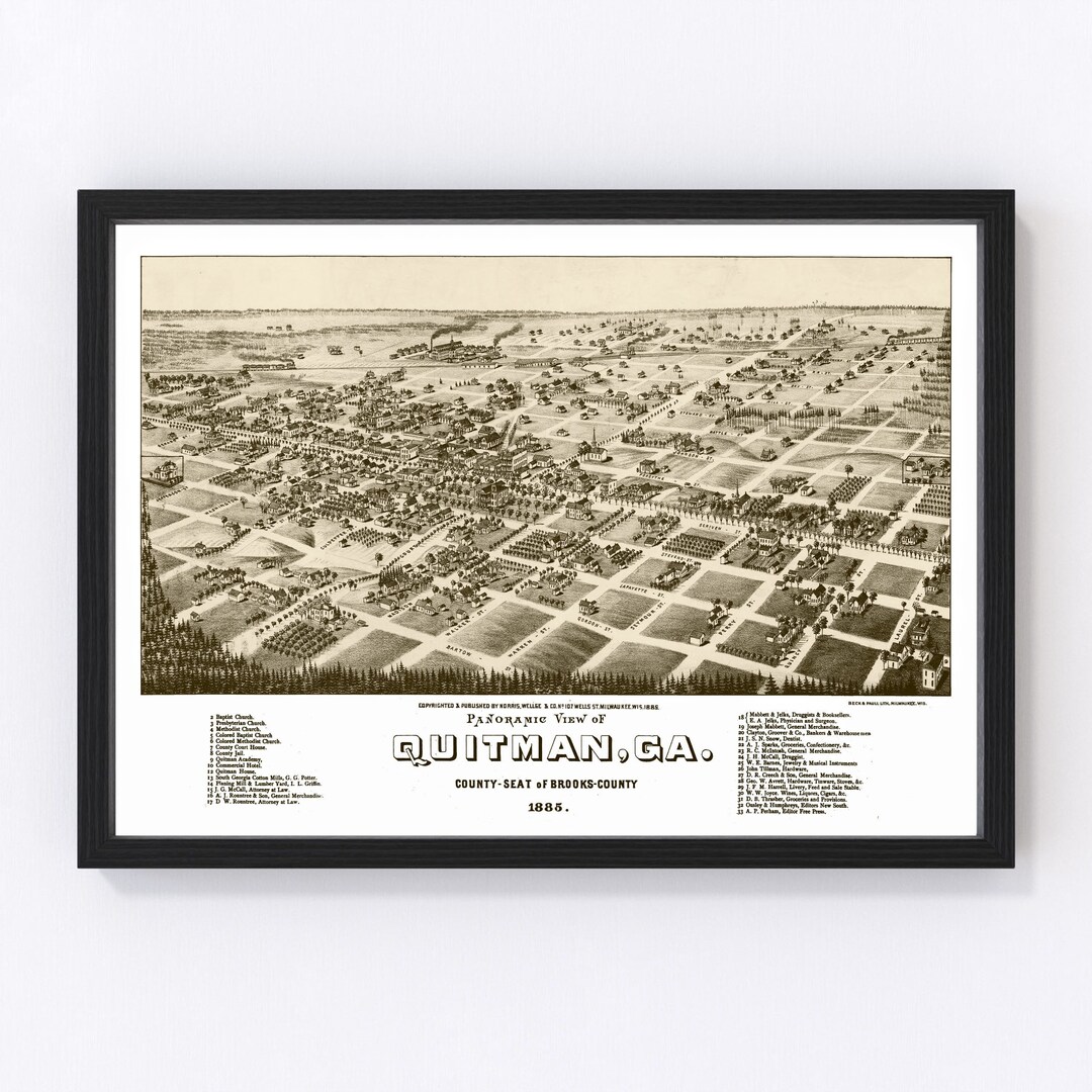 Quitman Map 1885, Vintage Quitman Map, Old Quitman Georgia Art, Wall ...