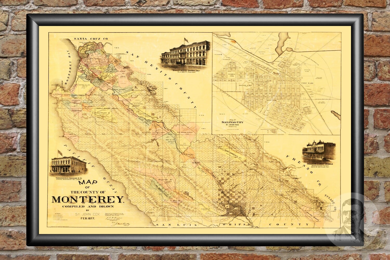 Vintage Monterey County Map 1877 Old Map of Monterey County | Etsy