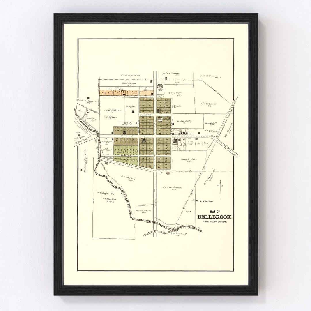 Bellbrook Map 1896, Vintage Bellbrook Map, Old Bellbrook Ohio Art, Wall ...