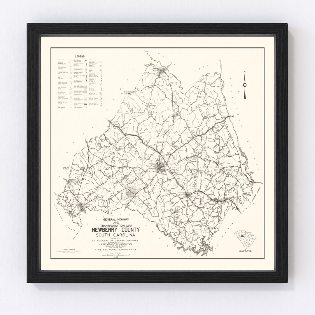 Newberry County Map 1938, Vintage Newberry County Map, Old Newberry ...