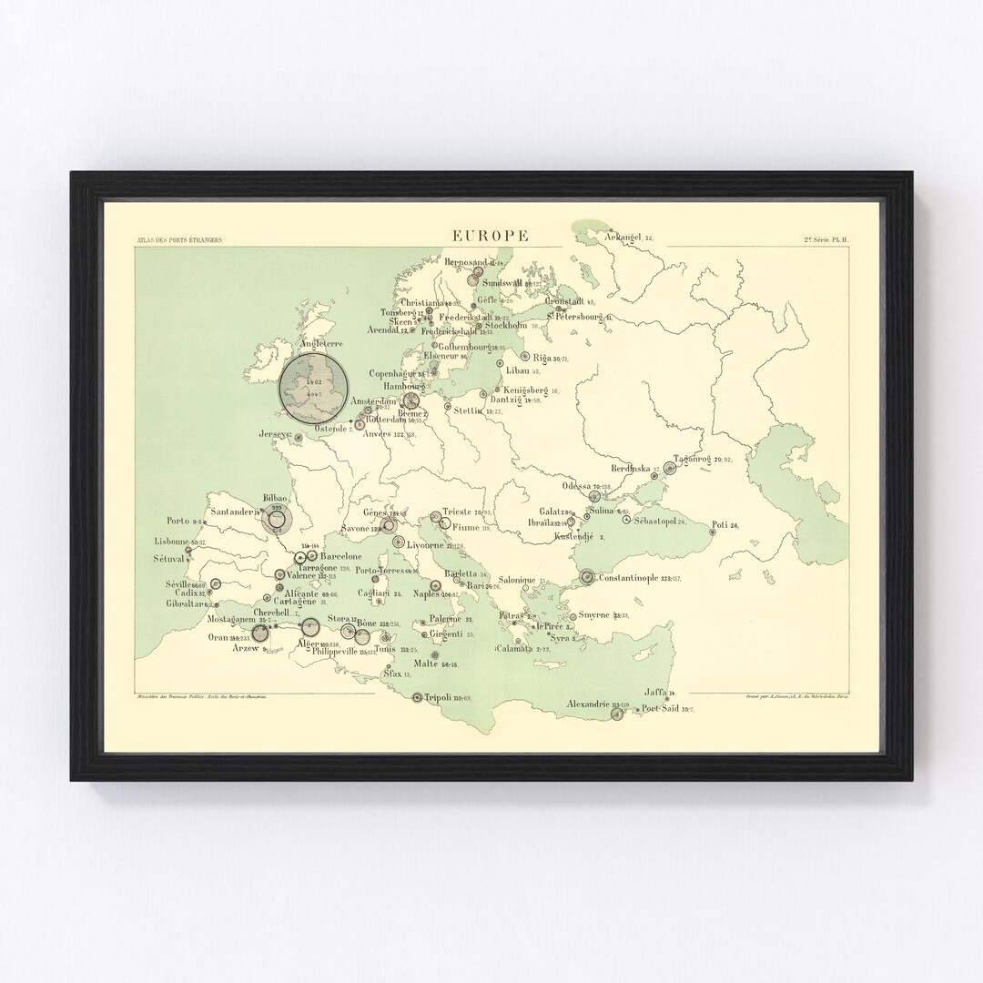 Europe Map 1886, Vintage Europe Map, Old Europe Art, Wall Art Gift for ...