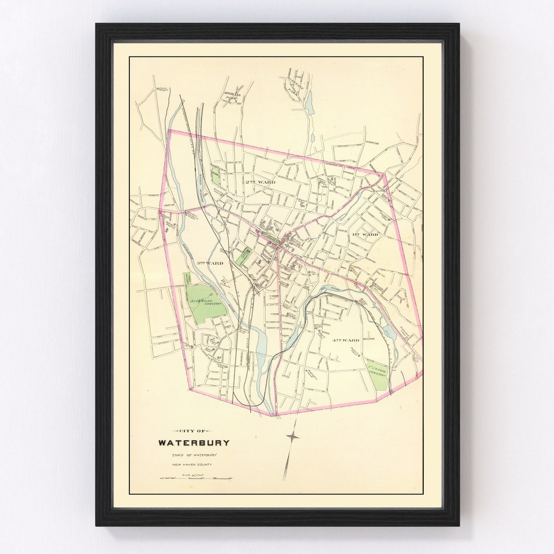 Waterbury Map 1893, Vintage Waterbury Map, Old Waterbury Connecticut ...