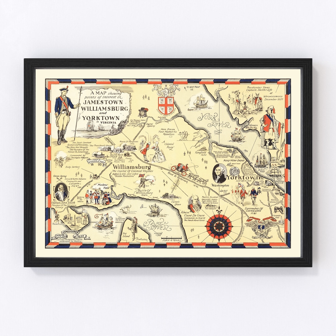 Jamestown Map 1930, Vintage Jamestown Map, Old Jamestown Art, Wall Art ...