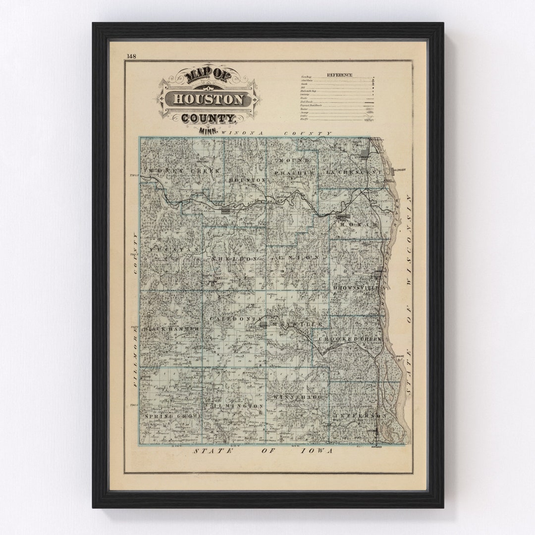 Houston County Map 1874, Vintage Houston County Map, Old Houston County ...