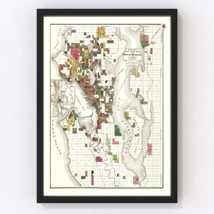Seattle Map 1890 Old Map of Seattle Washington Art Vintage Print Framed ...