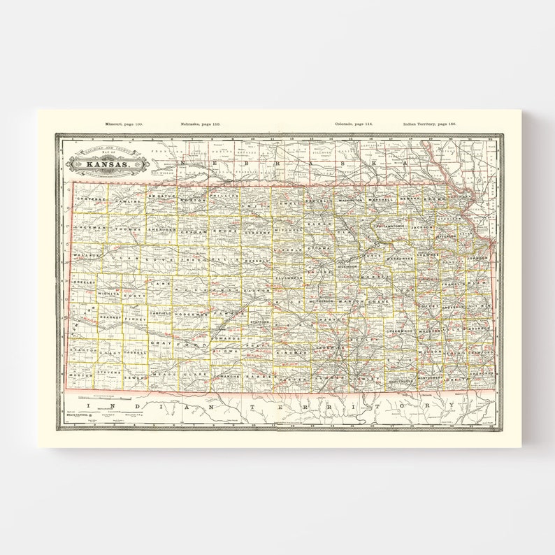 Kansas Railroad Map 1888 Old Railroad Map of Kansas Art - Etsy