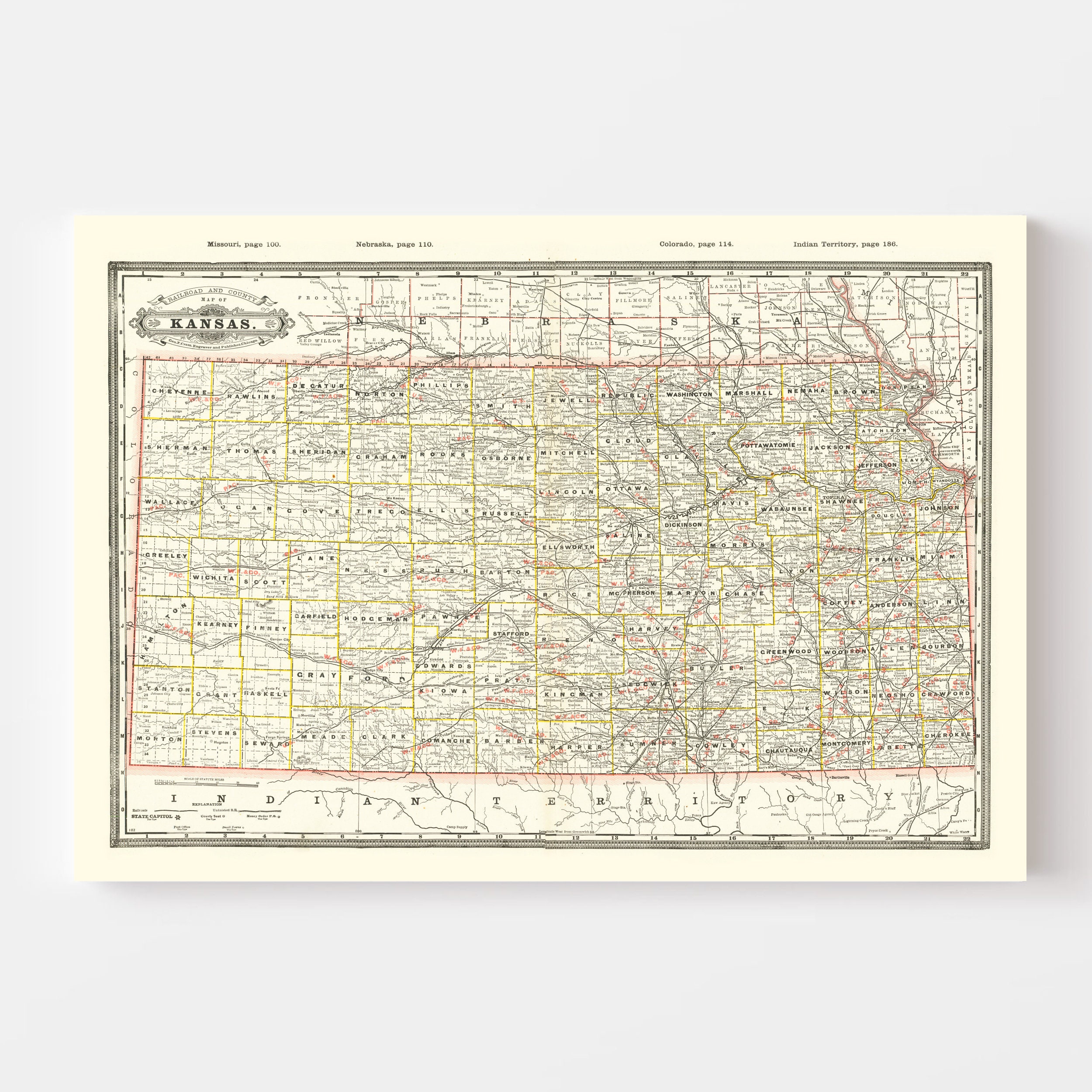 Kansas Railroad Map 1888 - Old Railroad Map of Kansas Art Vintage Print ...