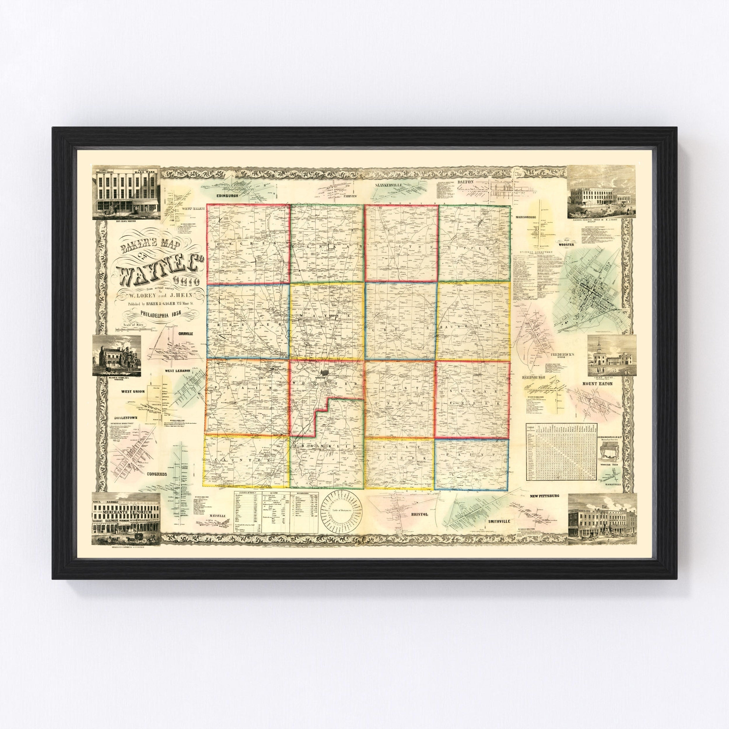 Wayne County Map 1856, Vintage Wayne County Map, Old Wayne County Ohio ...