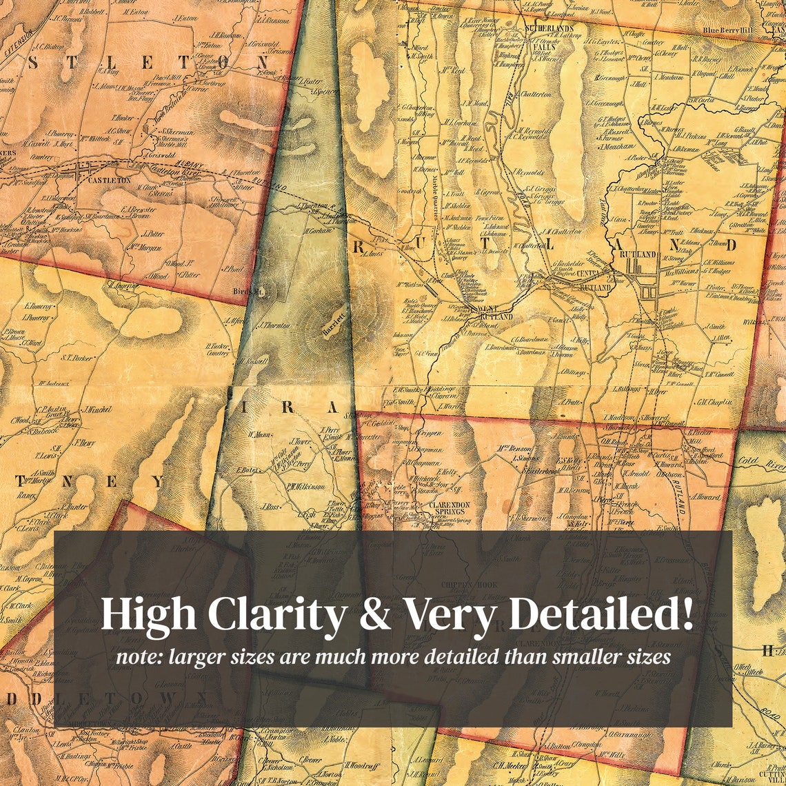 Rutland County Vermont Map 1854 Old Map of Rutland County - Etsy