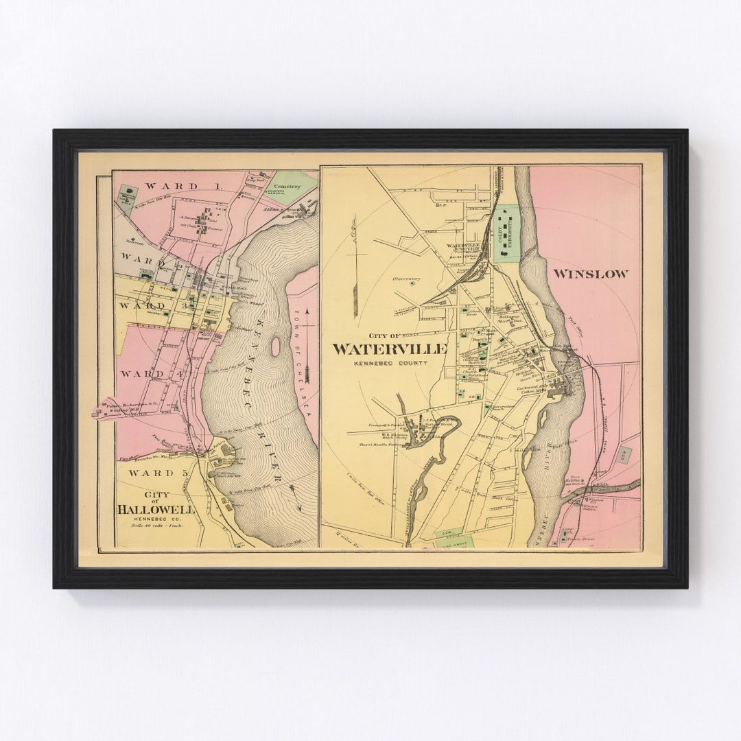 Hallowell Map 1894, Vintage Hallowell Map, Old Hallowell Maine Art ...