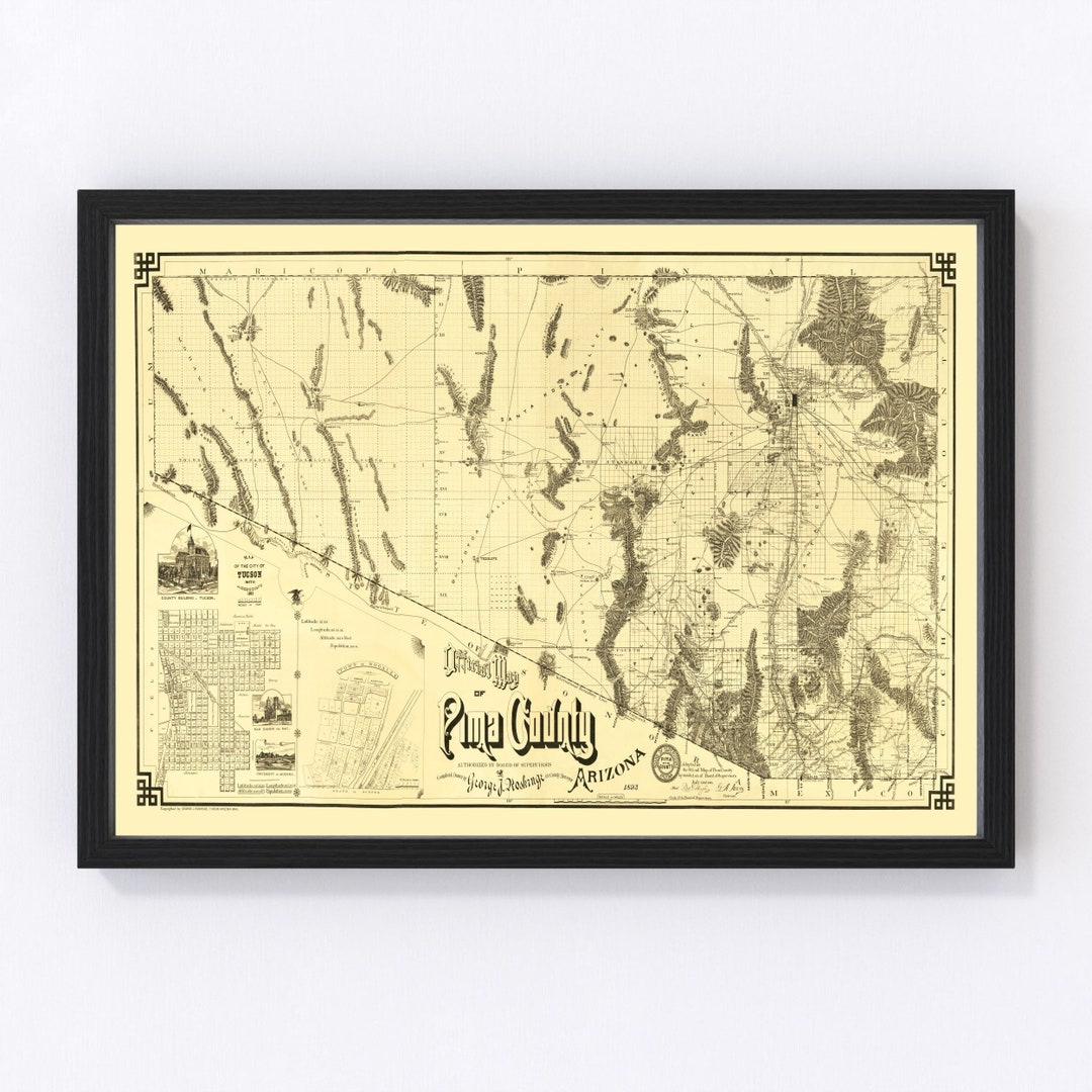 Pima County Map 1893, Vintage Pima County Map, Old Pima County Arizona ...