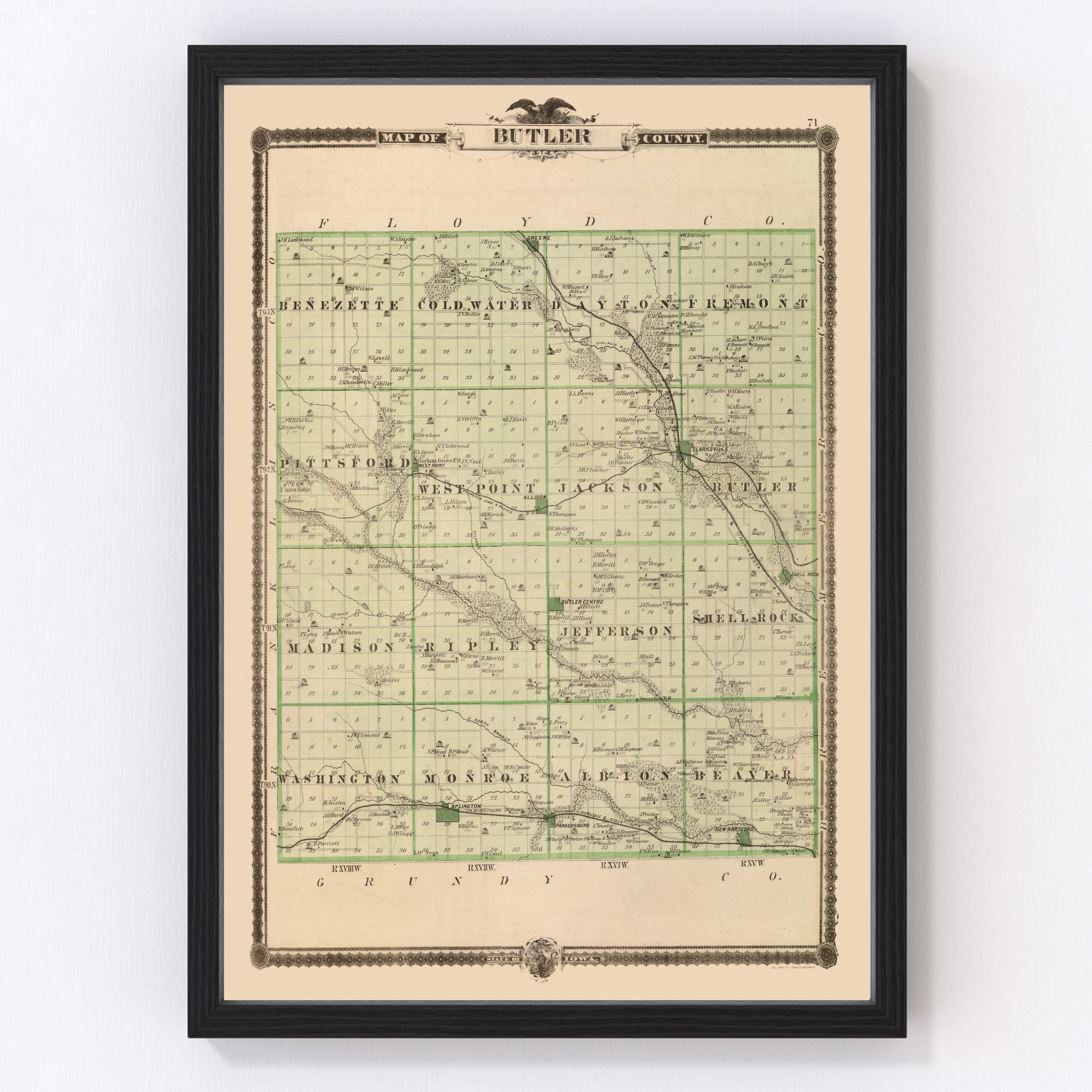 Butler County IA Map 1875 Old Map of Allison Iowa Art - Etsy