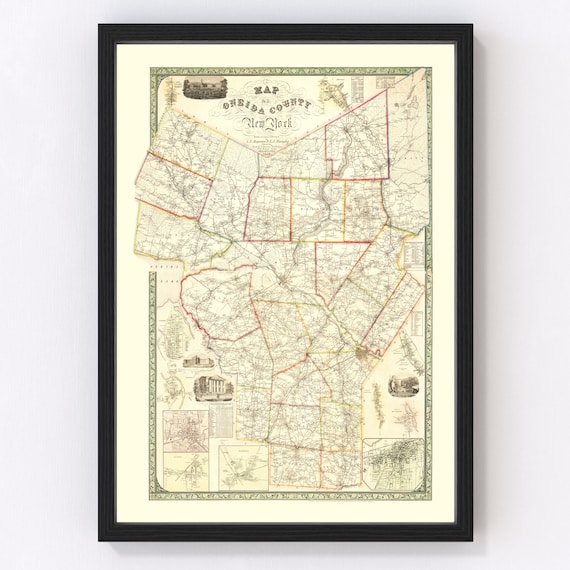 Oneida County New York Map 1852 Old Map of Oneida County New - Etsy