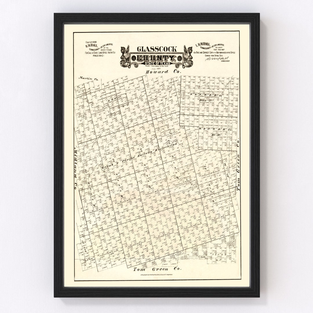Glasscock County Texas Map 1888 Old Map Of Glasscock County Etsy