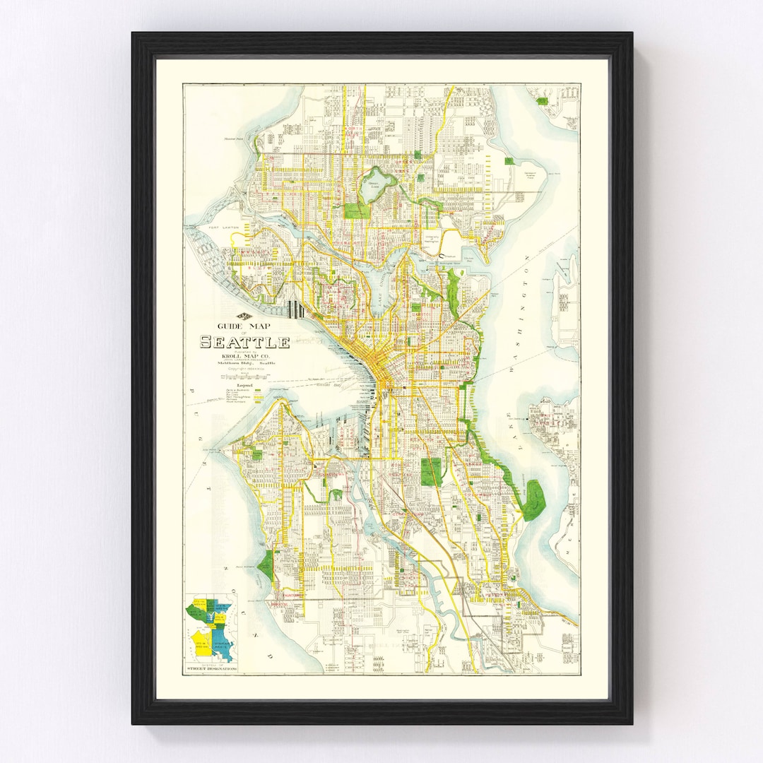 Seattle Map 1924 - Old Map of Seattle Washington Art Vintage Print ...