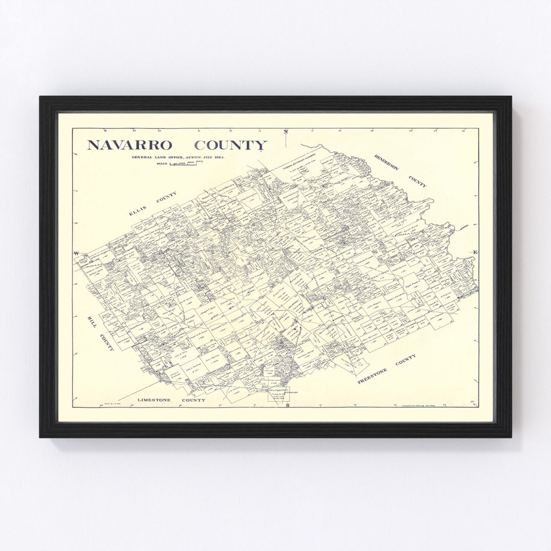 Navarro County Map 1924, Vintage Navarro County Map, Old Navarro County ...
