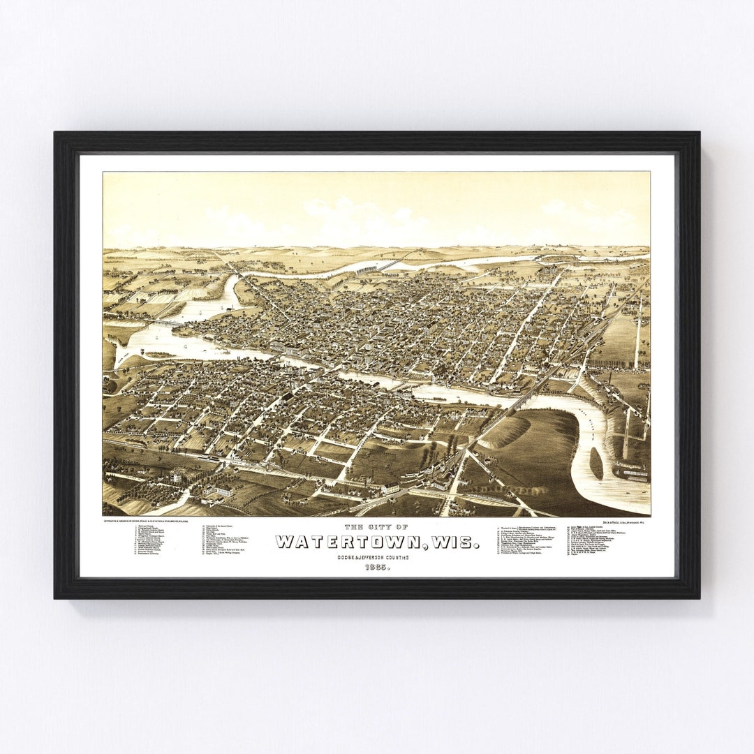 Watertown Map 1885, Vintage Watertown Map, Old Watertown Wisconsin Art ...