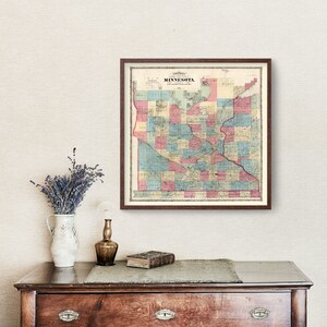 Minnesota Map 1868, Vintage Minnesota Map, Old Minnesota Art, Wall Art ...