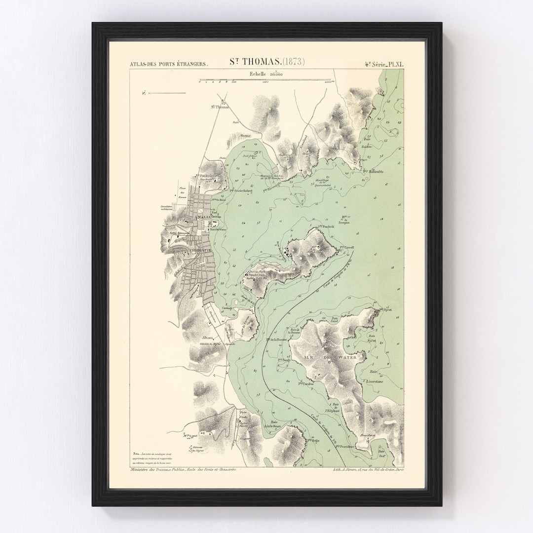 St Thomas Map 1873, Vintage St Thomas Map, Old St Thomas Art, Wall Art ...