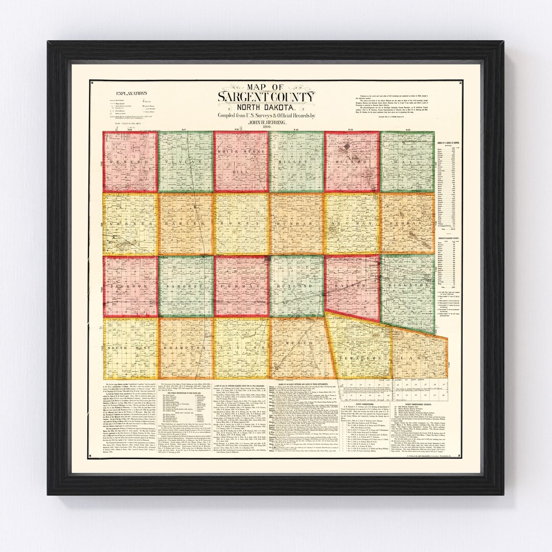 Sargent County Map 1899, Vintage Sargent County Map, Old Sargent County ...