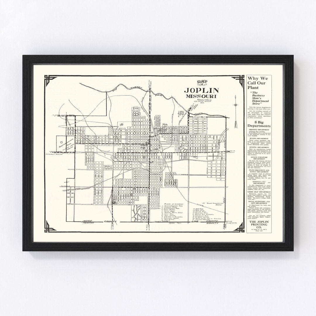 Joplin Map 1923, Vintage Joplin Map, Old Joplin Missouri Art, Wall Art ...
