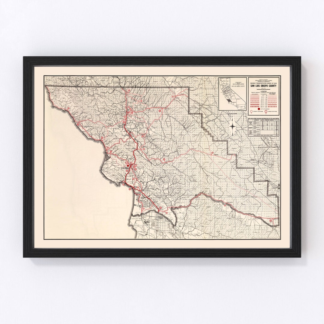 San Luis Obispo Map 1935, Vintage San Luis Obispo Map, Old San Luis ...