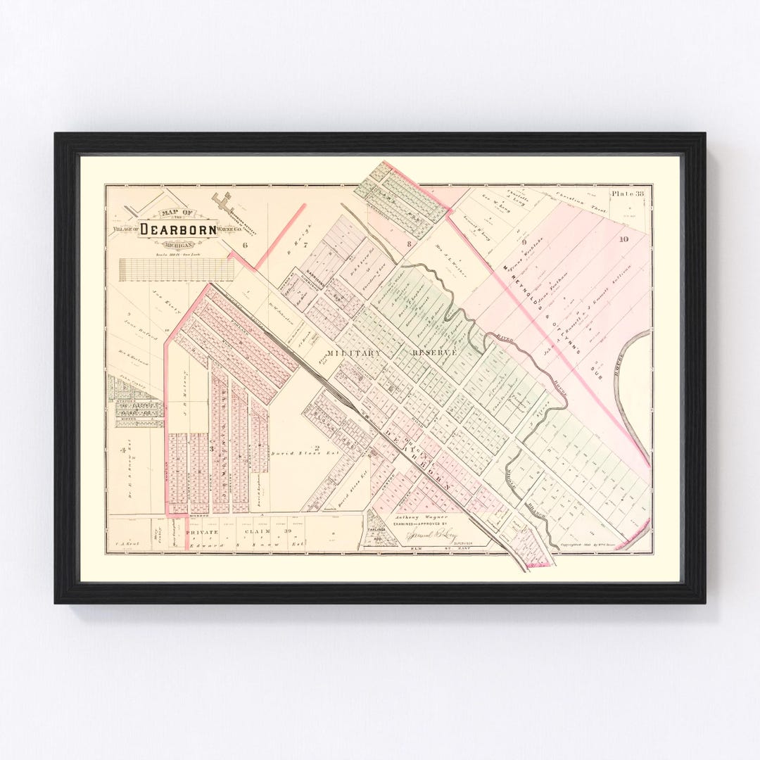 Dearborn Map 1893, Vintage Dearborn Map, Old Dearborn Michigan Art ...