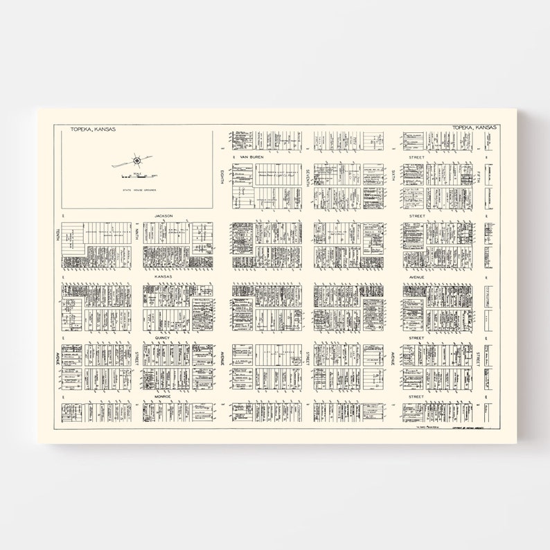Topeka Map 1929, Vintage Topeka Map, Old Topeka Kansas Art, Wall Art ...