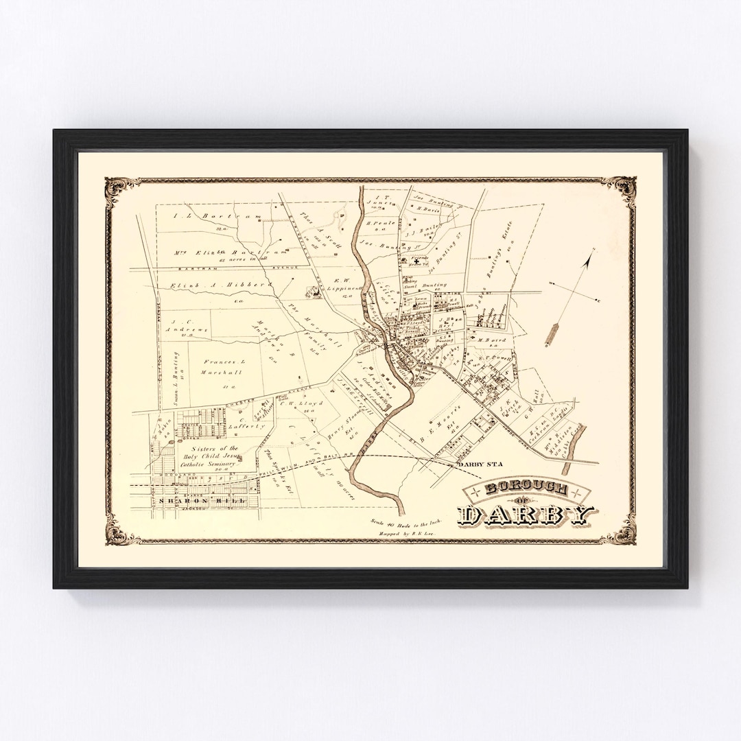 Darby Map 1875, Vintage Darby Map, Old Darby Pennsylvania Art, Wall Art ...