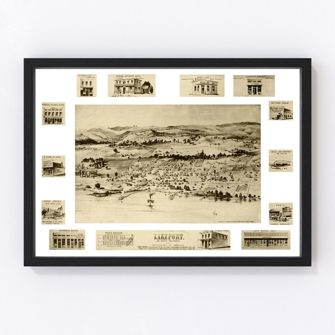 Lakeport Map 1888, Vintage Lakeport Map, Old Lakeport California Art ...