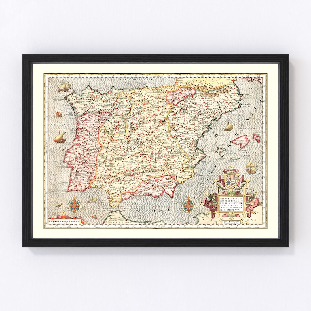 Spain Map 1623, Vintage Spain Map, Old Spain Art, Wall Art Gift for ...