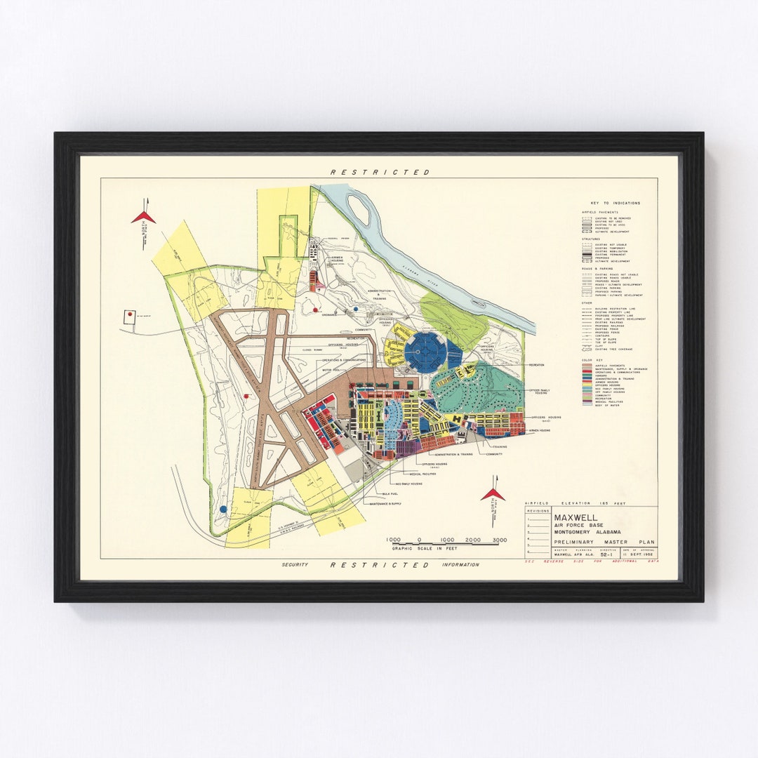 Maxwell Air Force Base Map 1952 Old Map of Maxwell Air Force Base Art ...