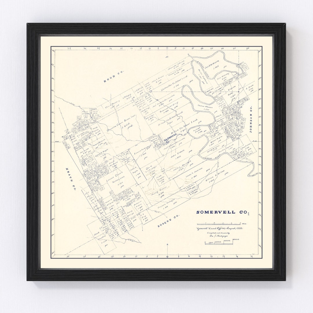 Somervell County Map 1884, Vintage Somervell County Map, Old Somervell ...